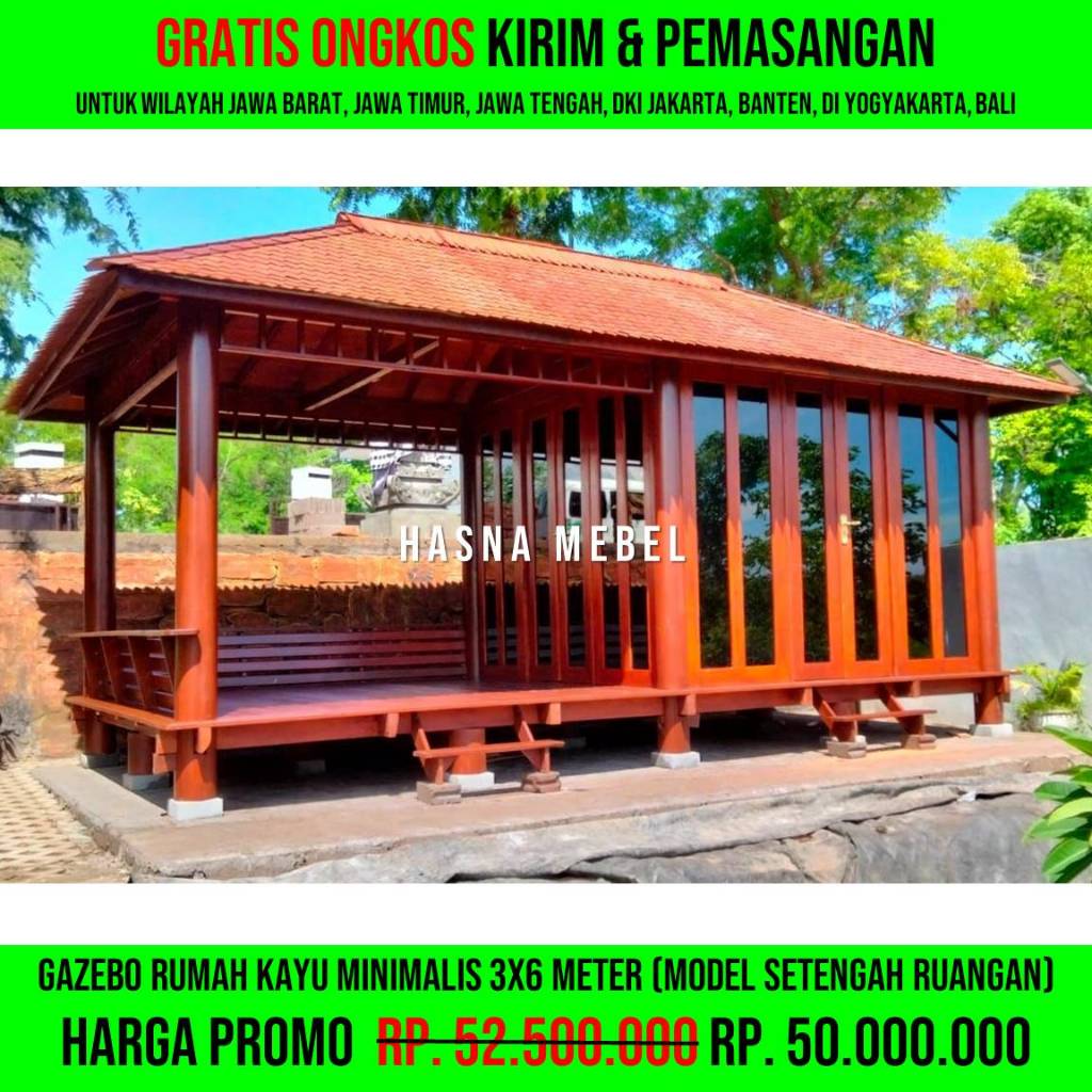 Jual gazebo unik kayu minimalis 3x6 meter atap sirap ulin (setengah ...