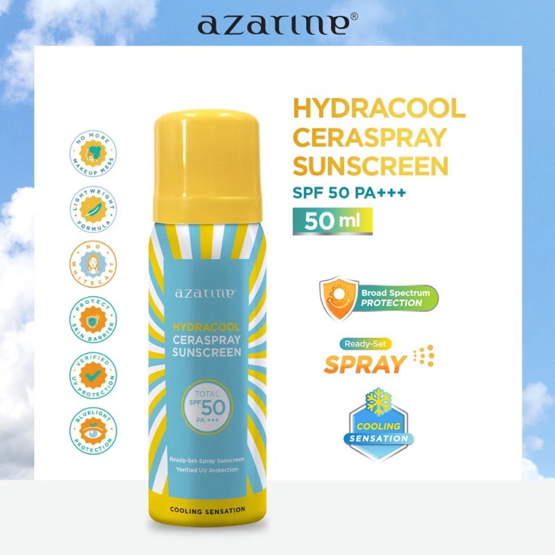 Jual azarine hydracool ceraspray sunscreen spray SPF50 PA+++ 50ml ...