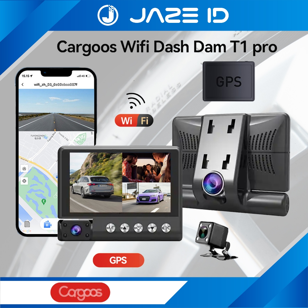 Jual Cargoos Dash Cam T1 Pro 2K GPS Wifi 3 Kamera Car DVR Mobil Camera | Shopee Indonesia
