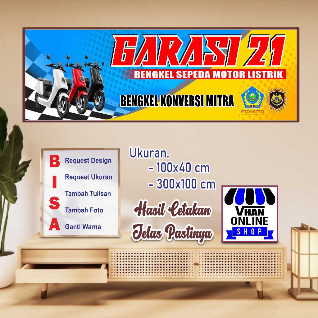 Jual Cetak Spanduk Banner MMT Bengkel Sepeda Motor Listrik Keren ...