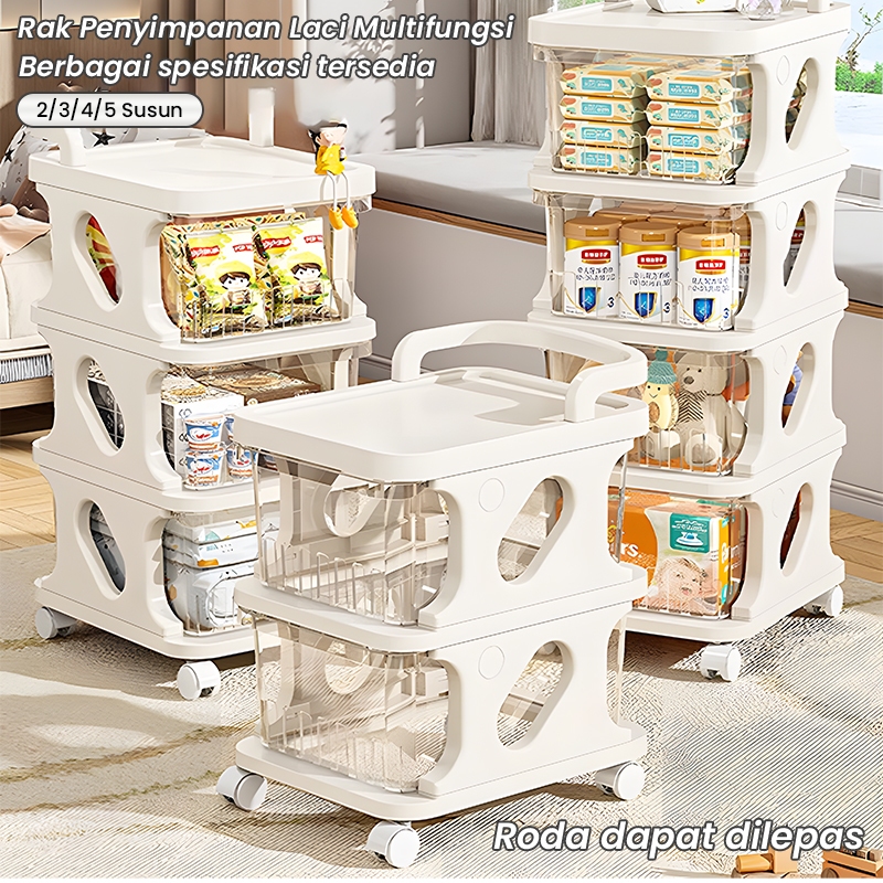 Jual Rak Troli 4 Susun Roda Rak Penyimpanan Multi-layer Serbaguna Laci ...