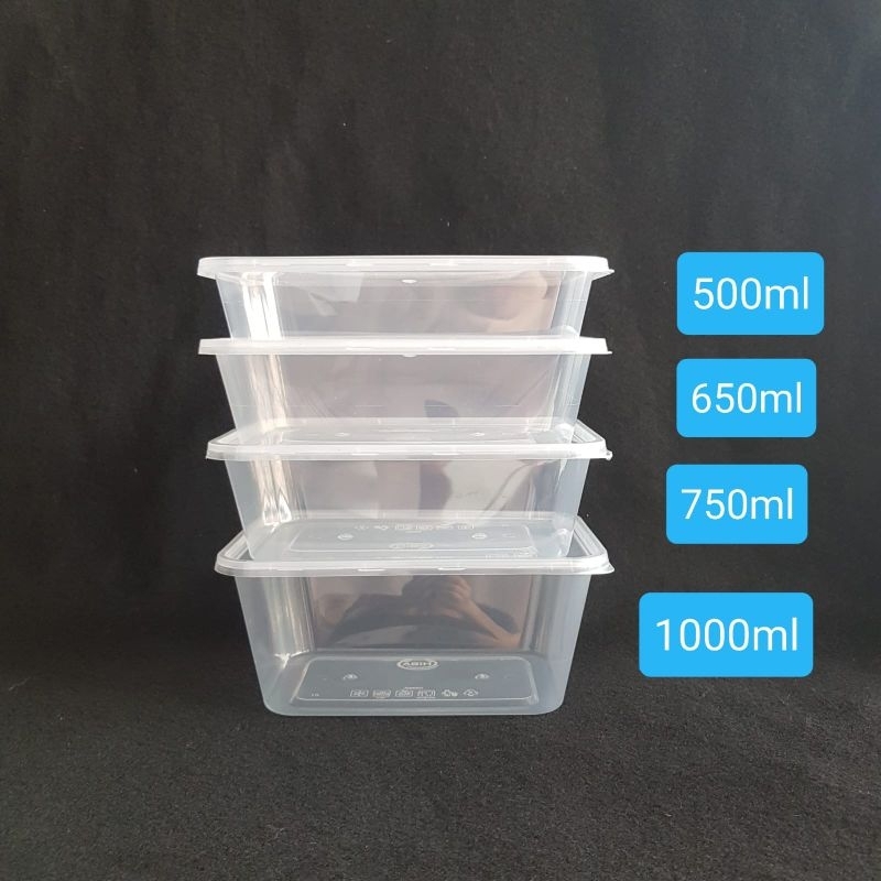 Jual 25pcs Thinwall Rectangle HIBA 500ml 650ml 750ml 1000ml +Tutup Bening / Kotak Makan Plastik ...