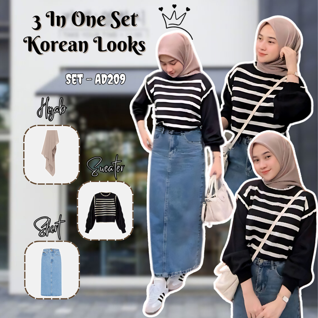 Jual One Set Hijab ootd Kekinian Korean Style Wanita Remaja Kekinian Terbaru Buat Hangout Kuliah ...
