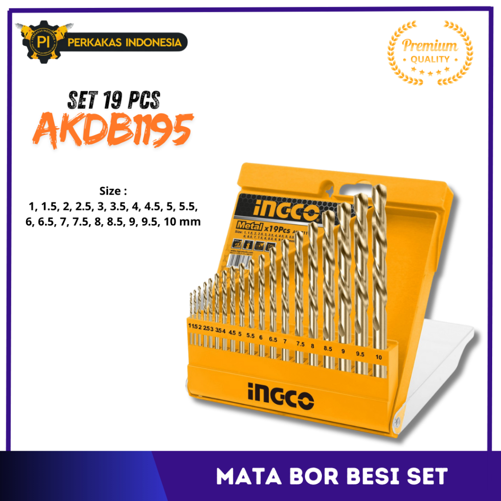 Jual Mata Bor Besi SET 19Pcs INGCO AKDB1195 HSS Twist Drill Bits 19 Pcs ...