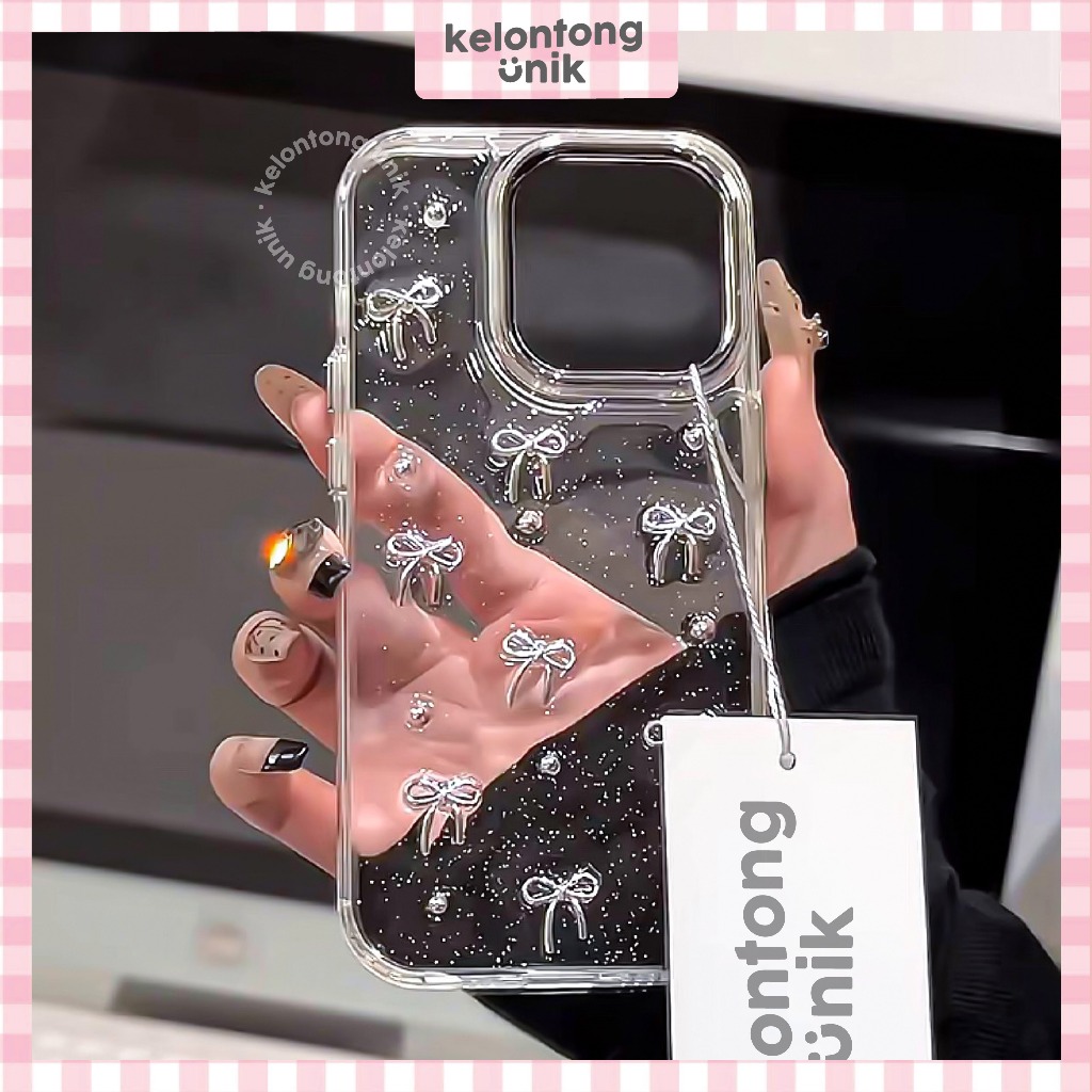 Jual KELONTONG UNIK | 3D Ribbon Coquette Clear Glitter Case - Hardcase ...
