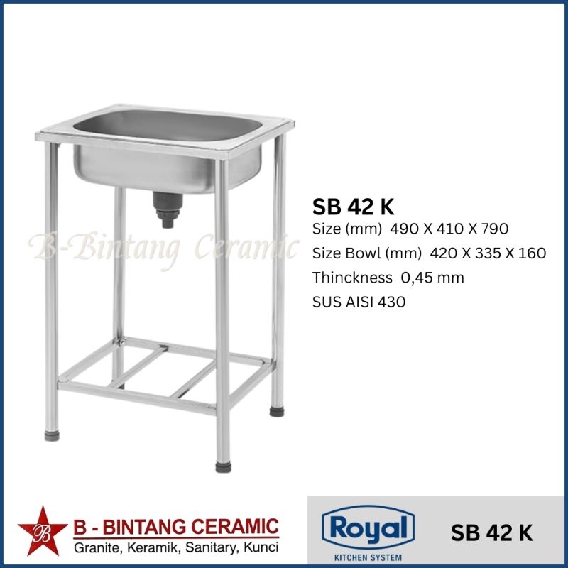 Jual ROYAL Kitchen Sink Cuci Piring Kaki SB 42 K 49X41X79 cm | Shopee ...