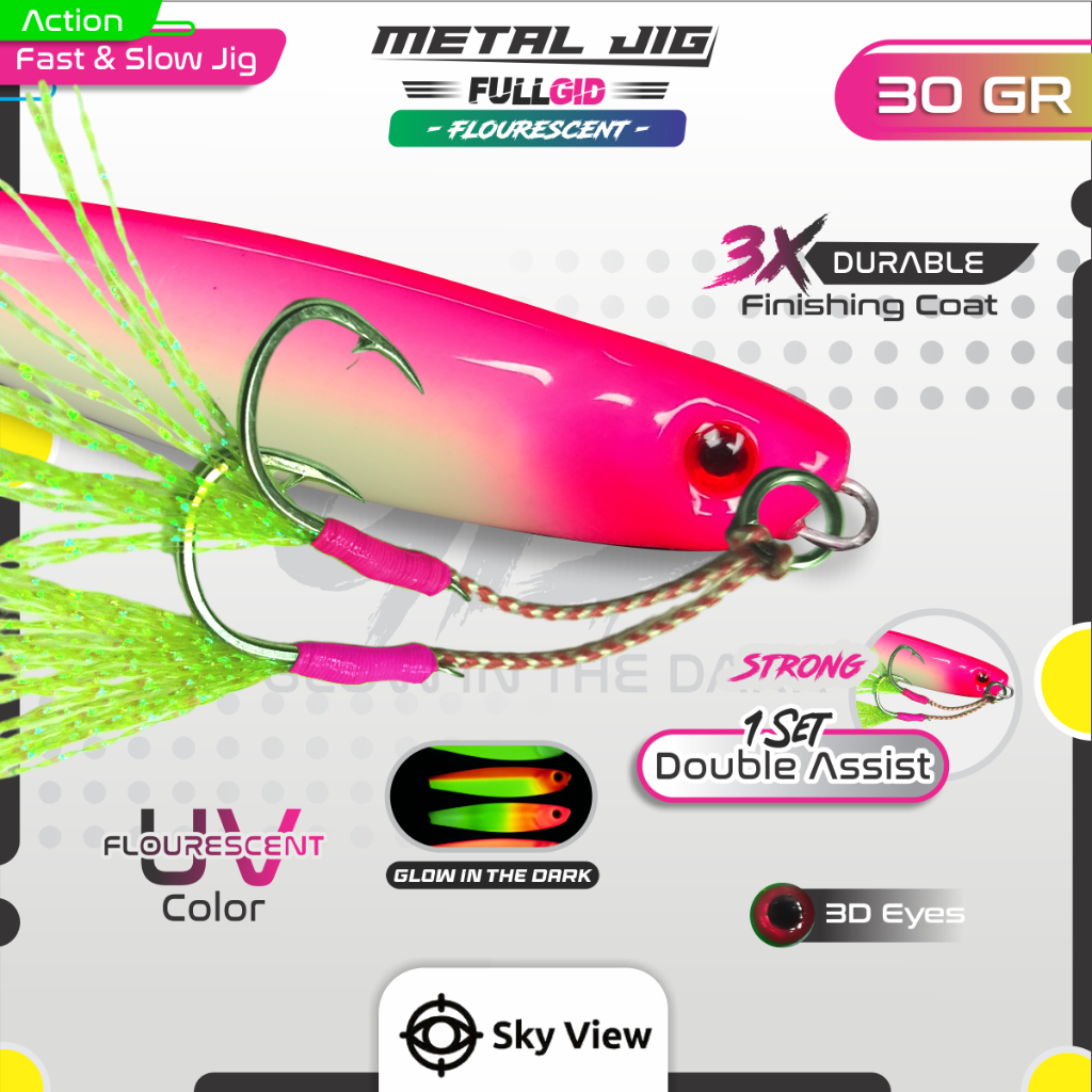 Jual Umpan Casting Malam Metal Jig 30 Gram Full GID UV Lengkap Dengan Double Assist Hook ...