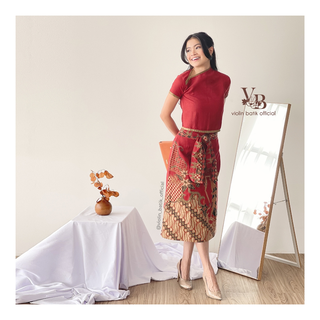 Jual Stelan Batik Merah Wayang Krah Serong 754 | Shopee Indonesia