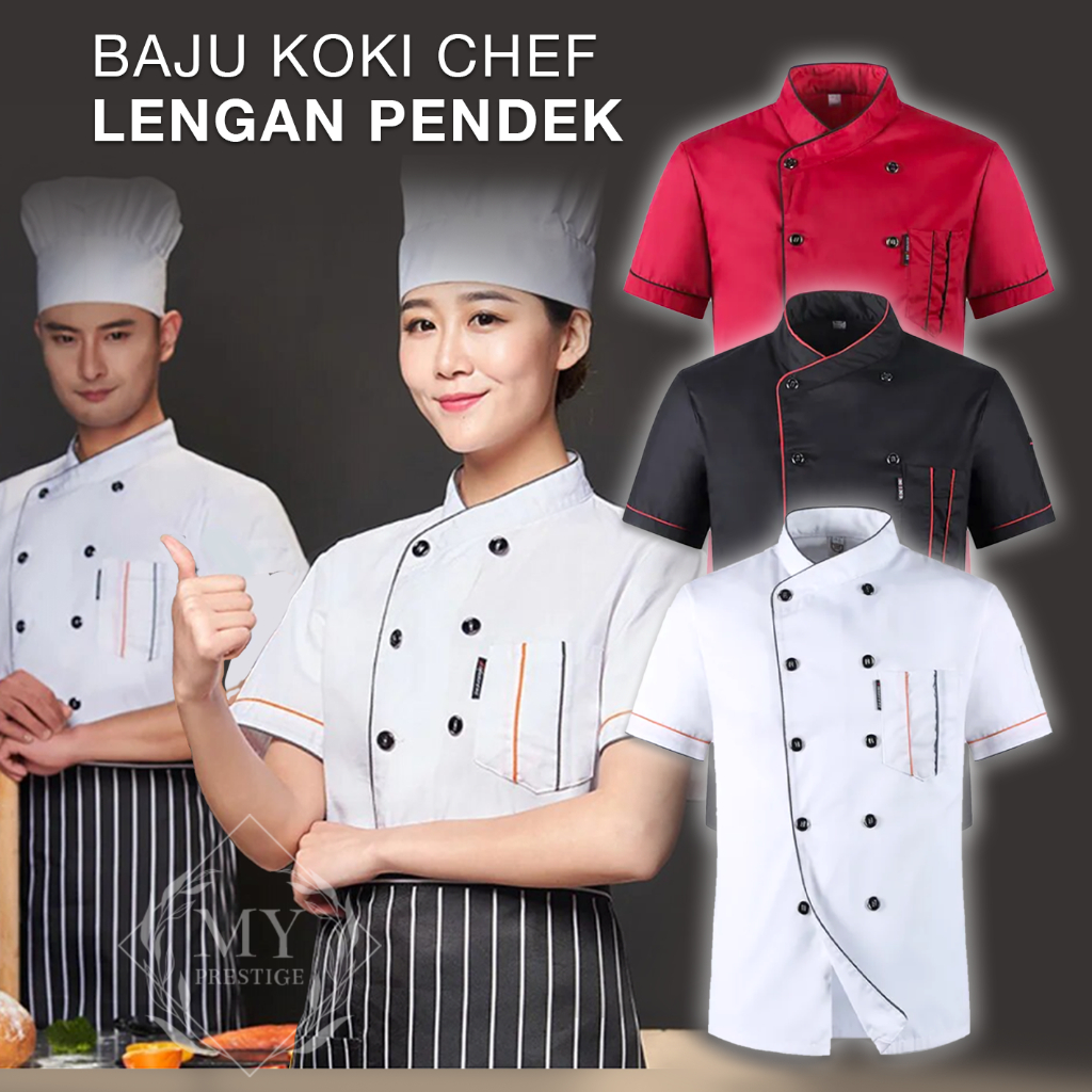 Jual BAJU SERAGAM KOKI CHEF LENGAN PENDEK KEMEJA KAIN JAKET DAPUR ...