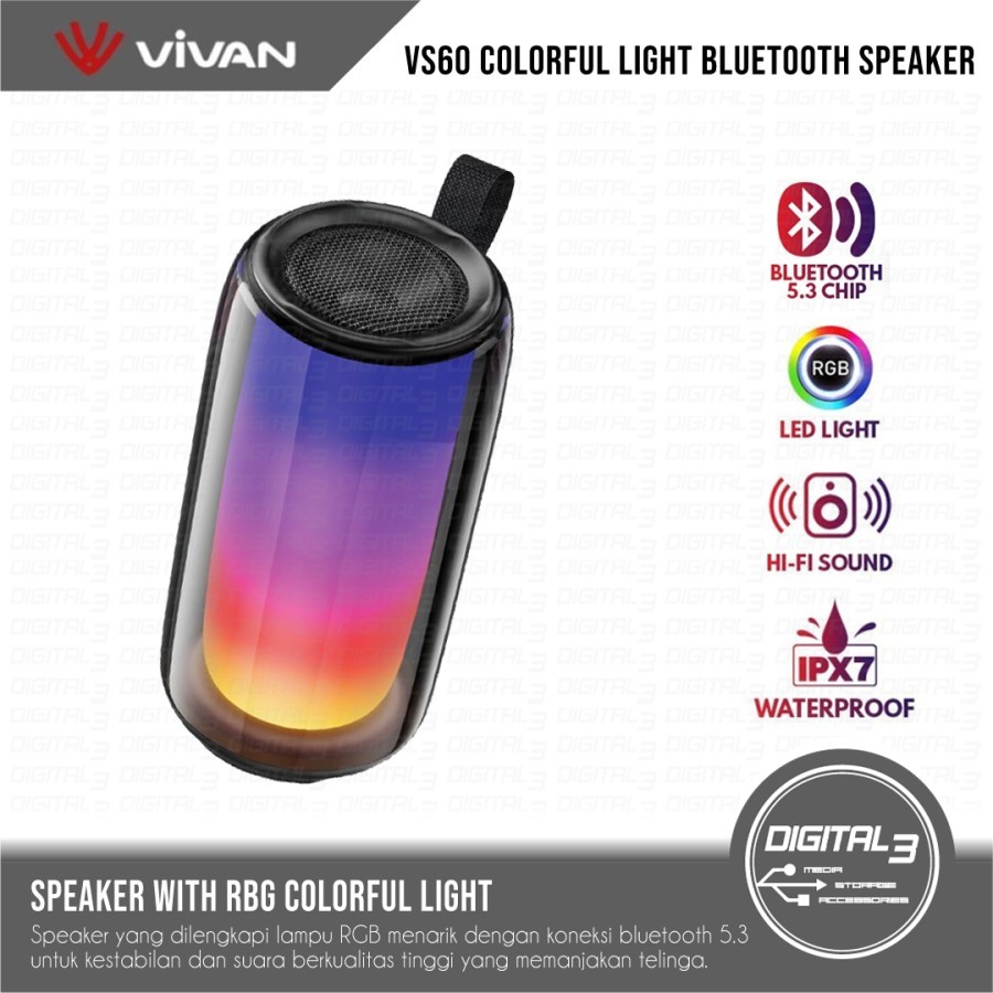 Jual VIVAN Speaker Bluetooth VS60 Colorful RGB Light Wireless TF Card ...