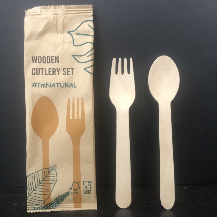 Jual Wooden Cutlery Set / Sendok Kayu + Garpu Kayu Set (cover kertas ...