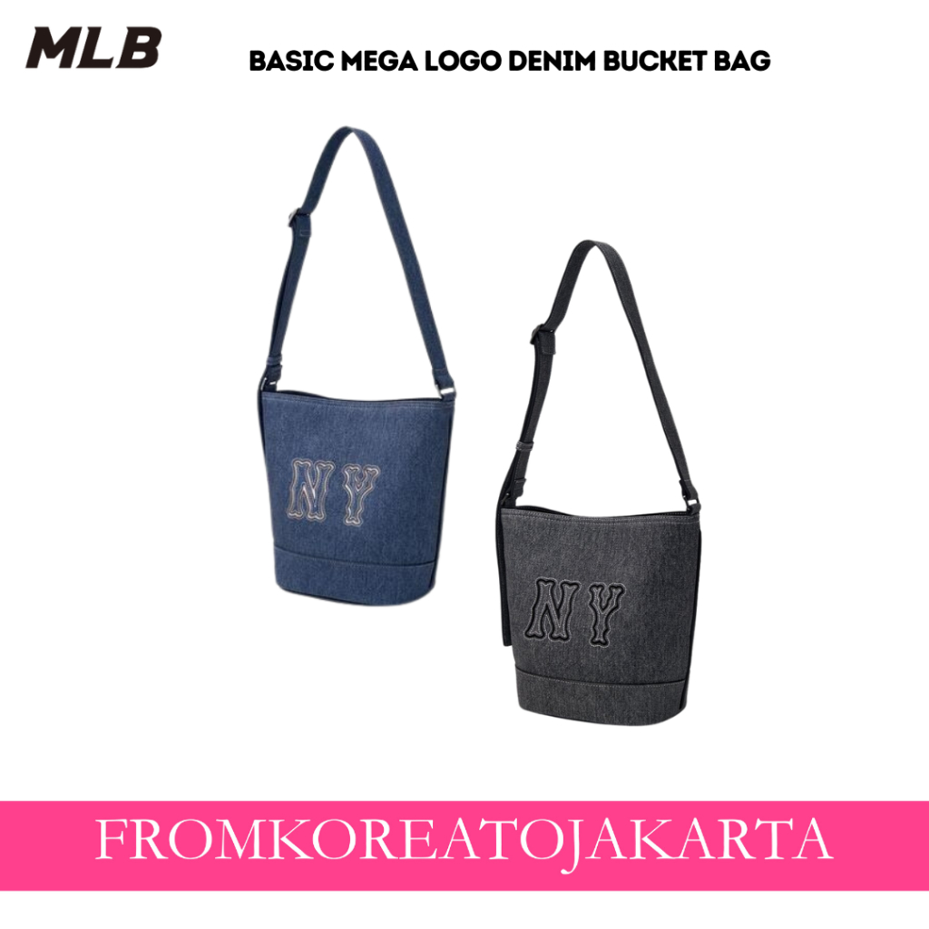 Jual MLB Basic Mega Logo Denim Bucket Bag | Shopee Indonesia