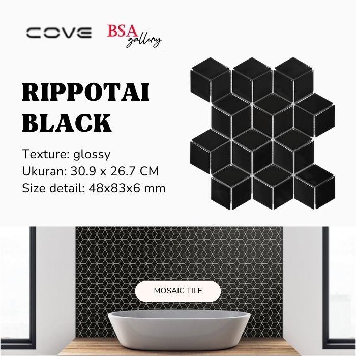 Jual MOSAIC TILE DIAMOND RHOMBUS HITAM / KERAMIK MOZAIK DINDING DAPUR ...