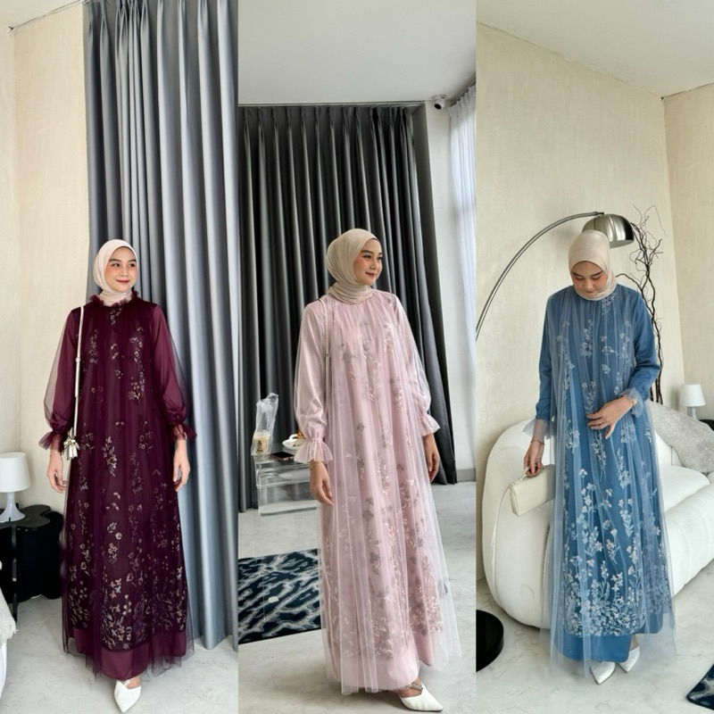 Jual NEW RIVANI DRESS BRUKAT TILE GARDEN MOTIF MIX TULLE GAMIS ...