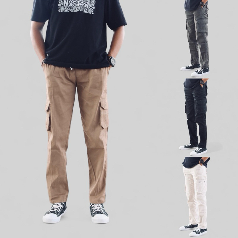 Jual Celana Cargo Pria Panjang Pinggang Karet Premium | Shopee Indonesia