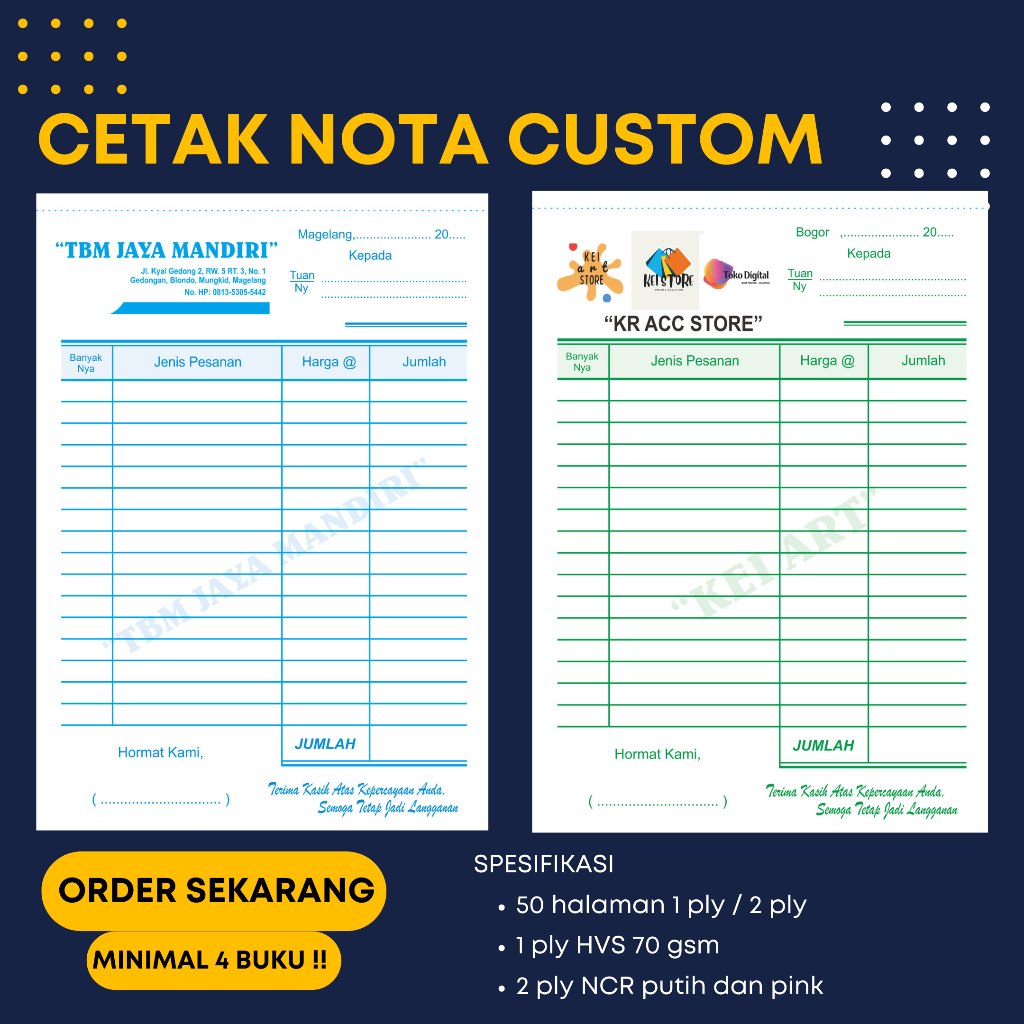 Jual cetak nota custom 1 ply 2 ply nama usaha toko sendiri ukuran ...