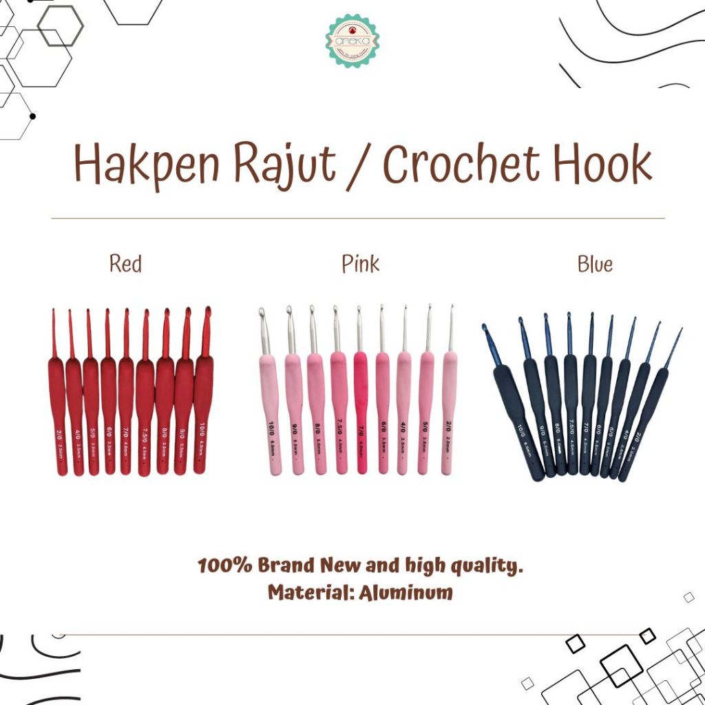 Jual ANEKA - Jarum Rajut Hakpen / Crochet Set Red / Pink / Blue - SET ...