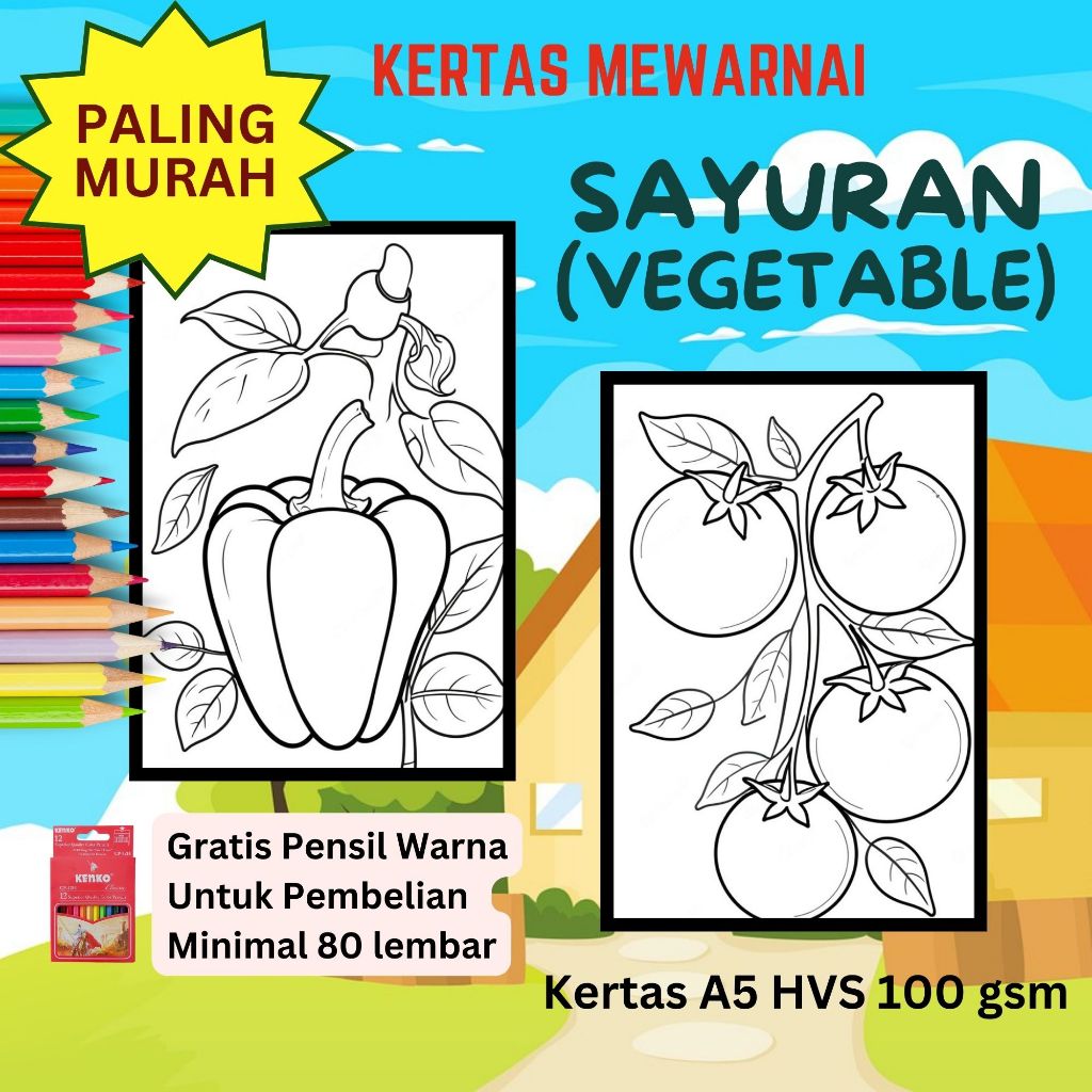 Jual Kertas Mewarnai / TEMA SAYURAN / Buku Gambar Mewarnai Ukuran A5 ...