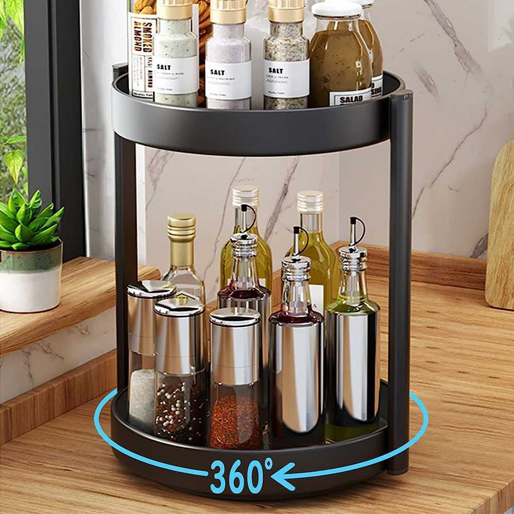 Jual Rak Bumbu Dapur Putar Stainless Steel Kitchen Storage 2 Layer ...