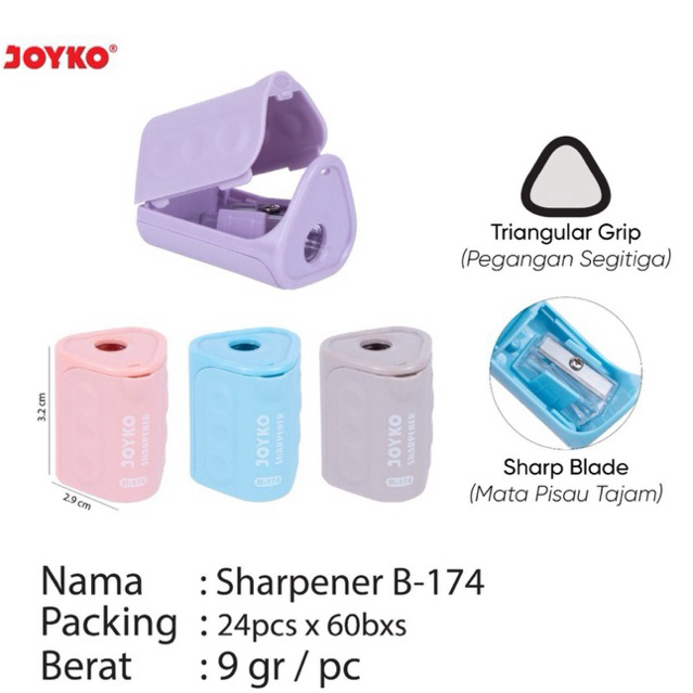Jual B174 Rautan Segitiga Joyko / Sharpener / Kerukan Warna Warni ...