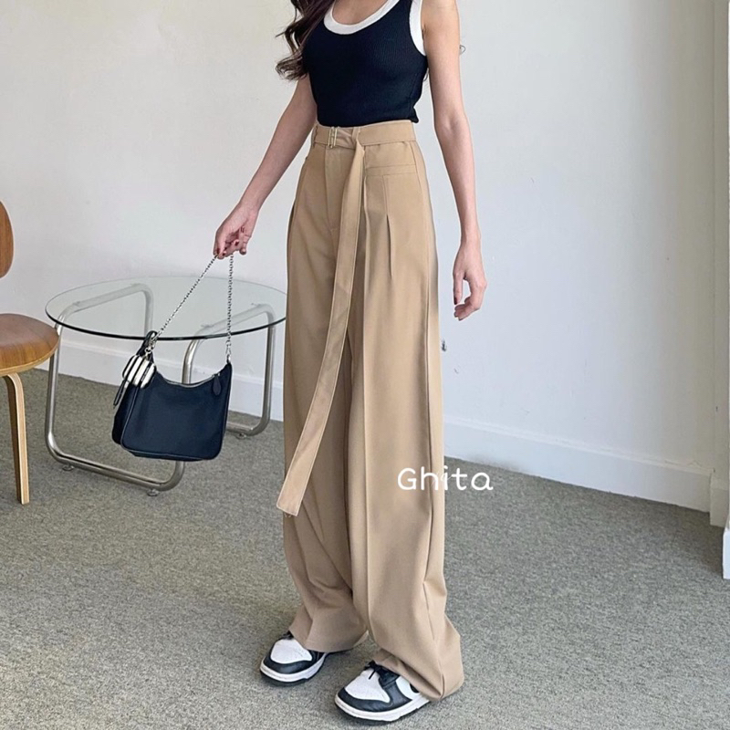 Jual Obi Pants Highwaist - Celana Panjang Kulot Wanita Highwaist Trousers Loose Pants - Celana ...