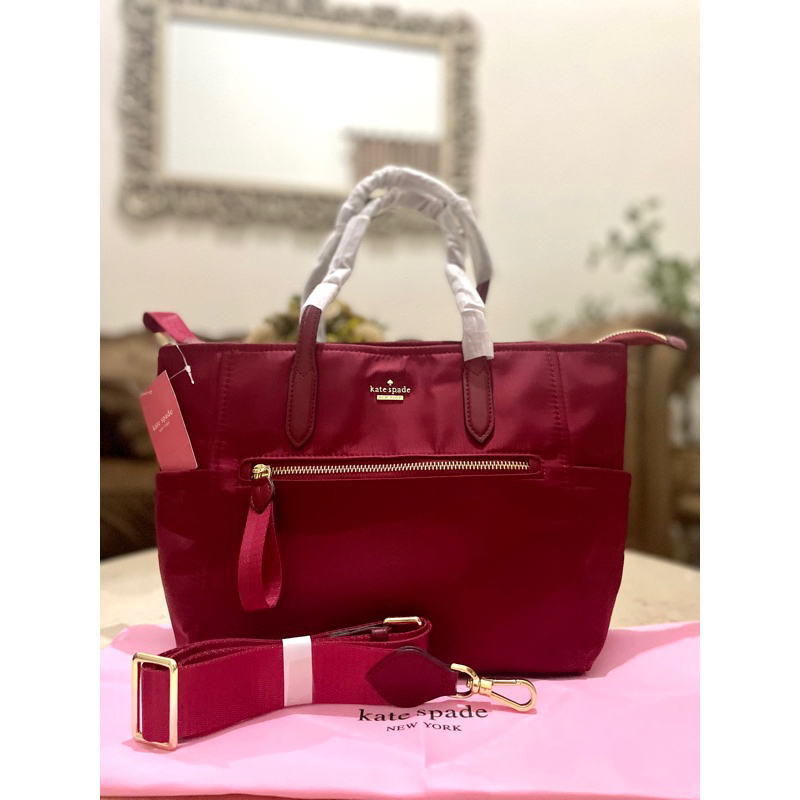 Jual Tas Kate Spade Chelsea Medium Satchel Maroon/KS Tote Nylon Maroon ...