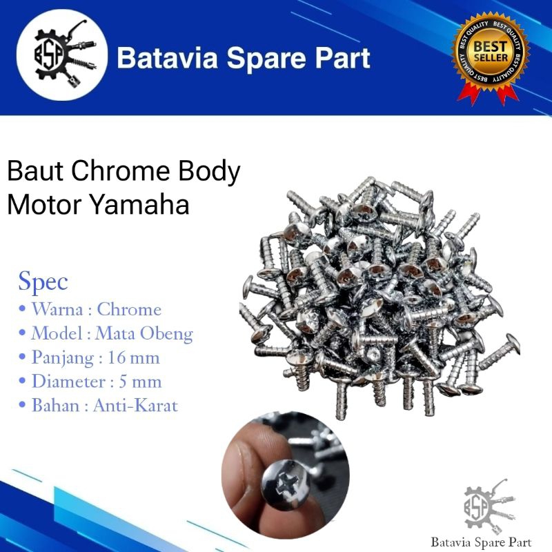 Jual Baut Body motor 5x16 Chrome Model Mata Obeng. Yamaha universal ...
