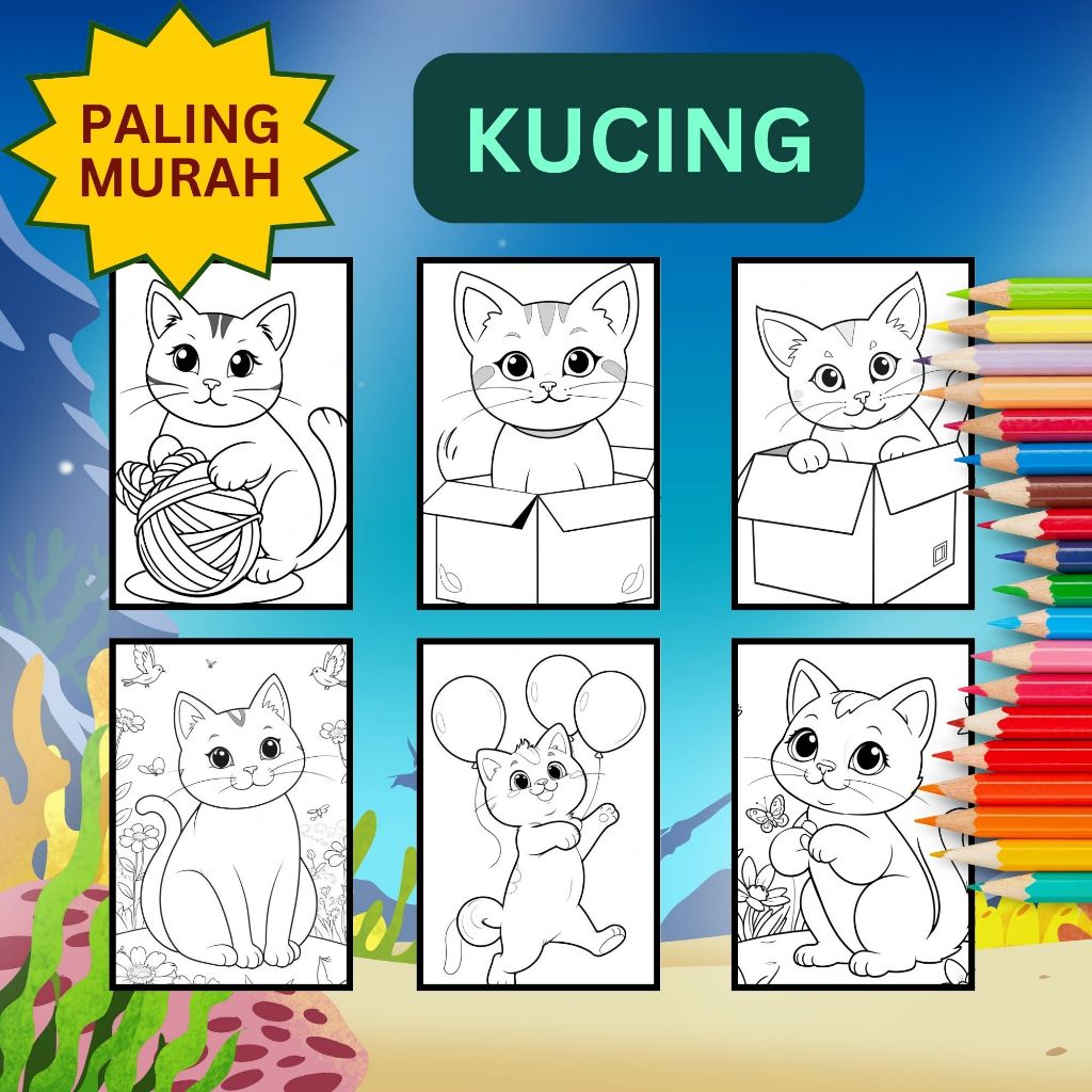 Jual Kertas Mewarnai Ukuran A5 / KUCING / Buku Gambar Mewarnai ...