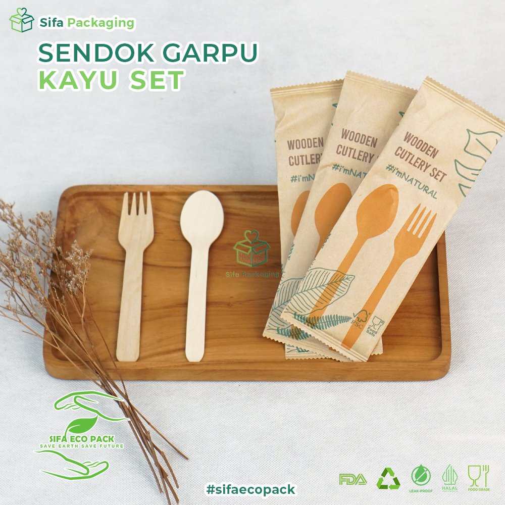 Jual Set Sendok Garpu Kayu Steril Sendok Kayu Set Sekali Pakai Alat ...