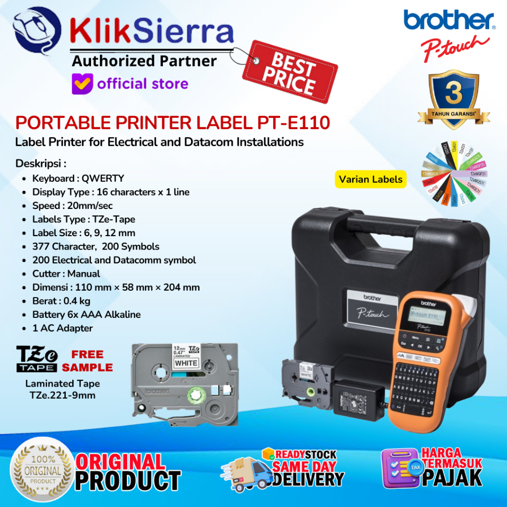 Jual BROTHER Printer Label P-Touch PT-E110VP / Handheld Electrician ...