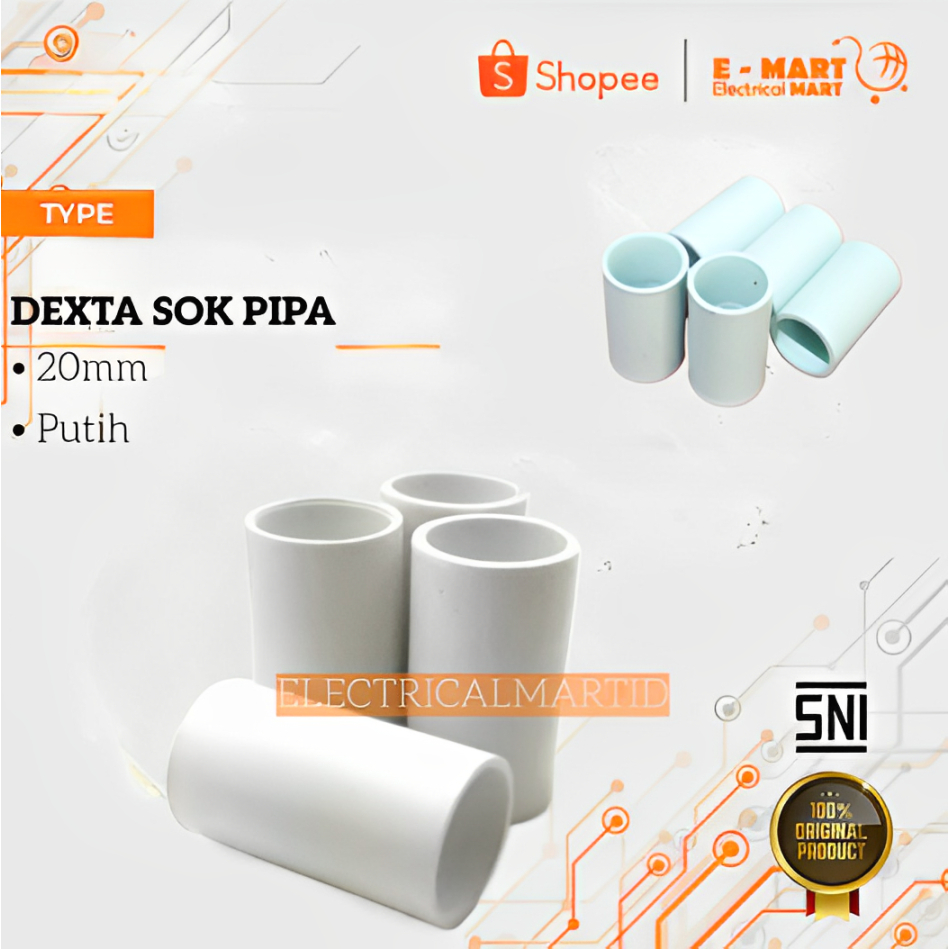 Jual Sok Pipa 20mm / Sambungan Conduit Pipe 20mm Polos DEXTA | Shopee ...