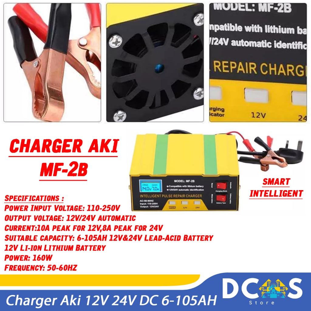 Jual Charger Aki 12V 24V DC 6-105AH MF-2B Smart Battery Charger Mobil ...