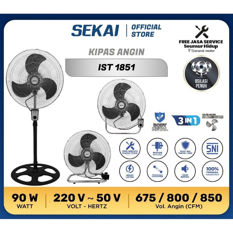 Jual SEKAI Kipas Angin Industrial Tornado 3 in 1 18 Inchi IST-1851 Original | Shopee Indonesia