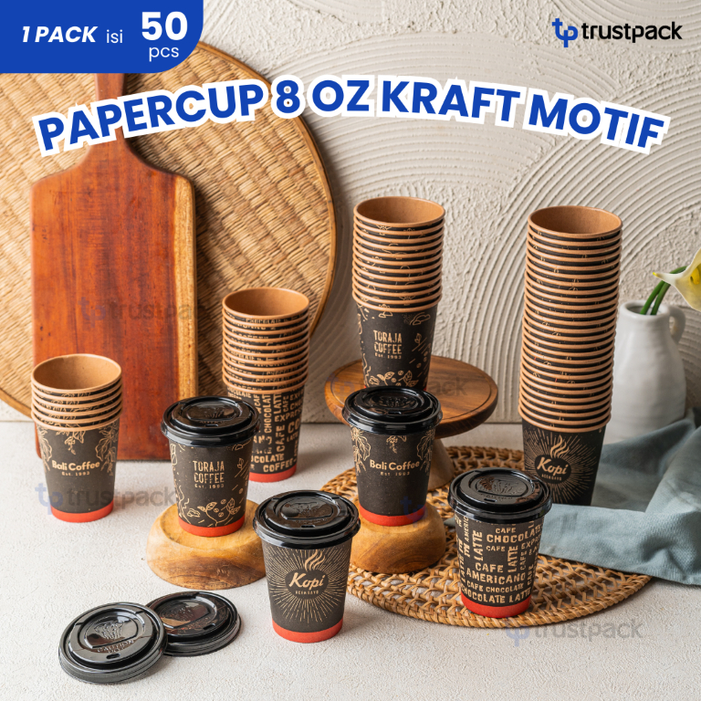 Jual ISI 50 PCS PAPER CUP 8 OZ GELAS KERTAS KRAFT COKLAT KOPI MURAH TEBAL TUTUP RAPAT | Shopee ...