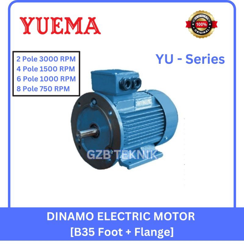 Jual Dinamo Electric Motor 4KW 5.5HP 3Phase 220V/380V 50HZ B35 Foot+Flange YUEMA YU SERIES ...