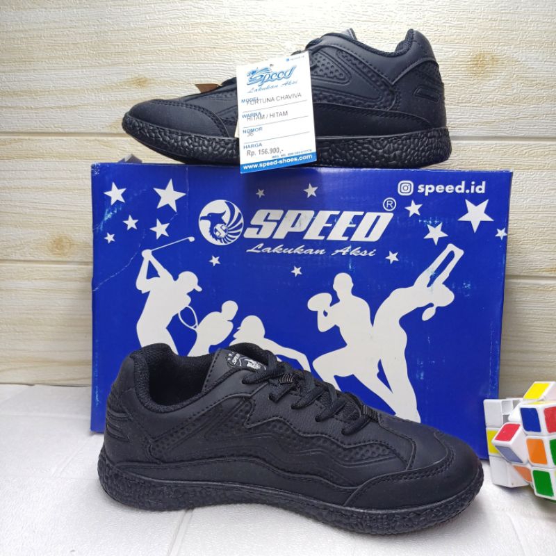 Jual Sepatu sekolah Loggo/Speed hitam polos | Shopee Indonesia