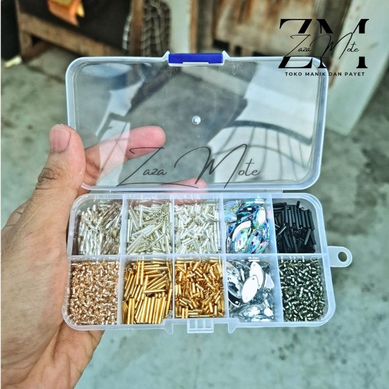 Jual Kotak Box Sekat Berisi 10 Manik Payet Pasir Jepang, Bambu, Diamon ...