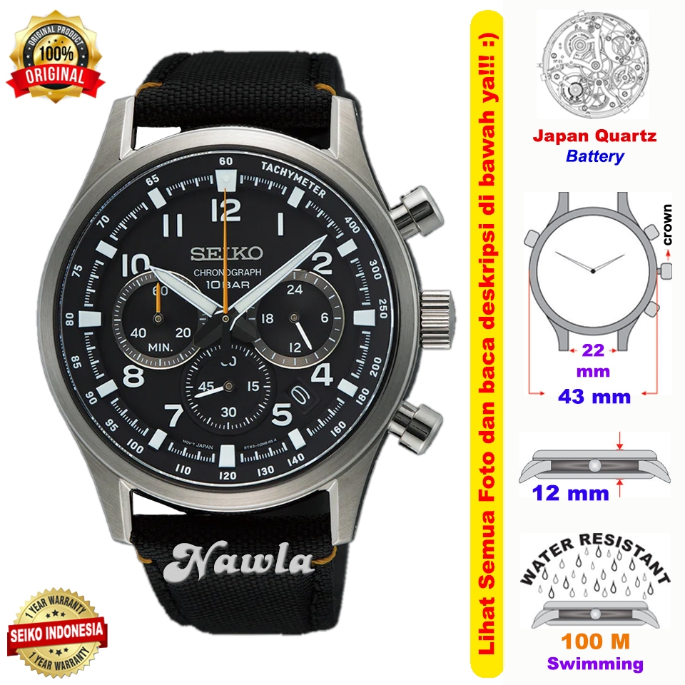 Jual Seiko Quartz SSB449P1 Chronograph Sapphire Black Canvas - Jam ...