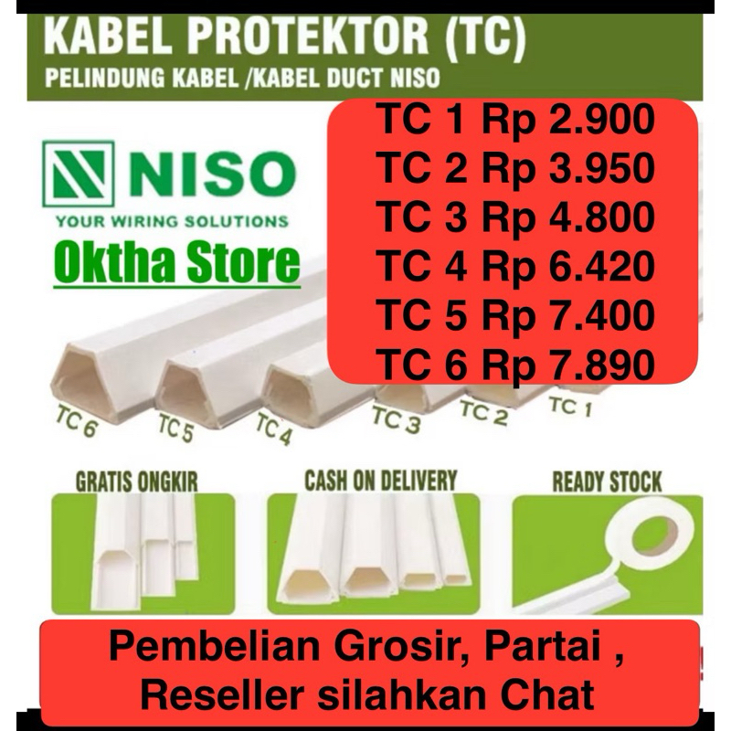 Jual NISO TC 6 TC6 CABLE DUCT PELINDUNG PENUTUP KABEL + DOUBLE TAPE TEBAL | Shopee Indonesia