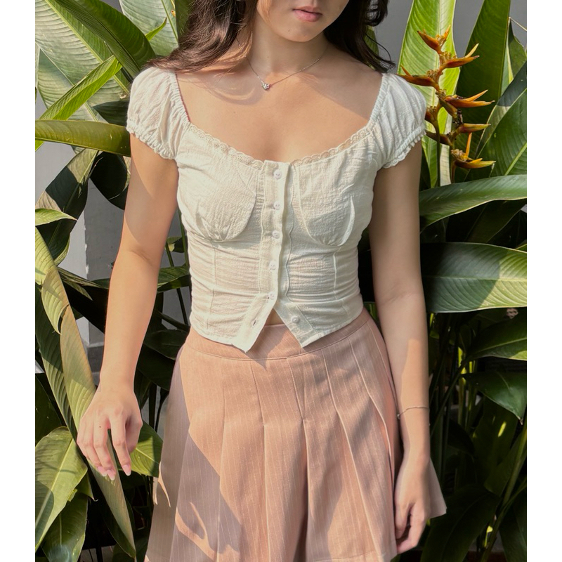 Jual AMARA LINEN TOP// Atasan Crop Top Linen Coquette // Puffy Top ...