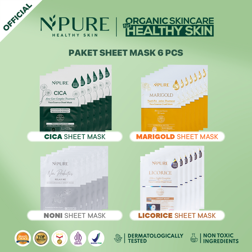Jual NPURE 6 pcs Sheet Mask Cica/Noni/Marigold/Licorice | Shopee Indonesia