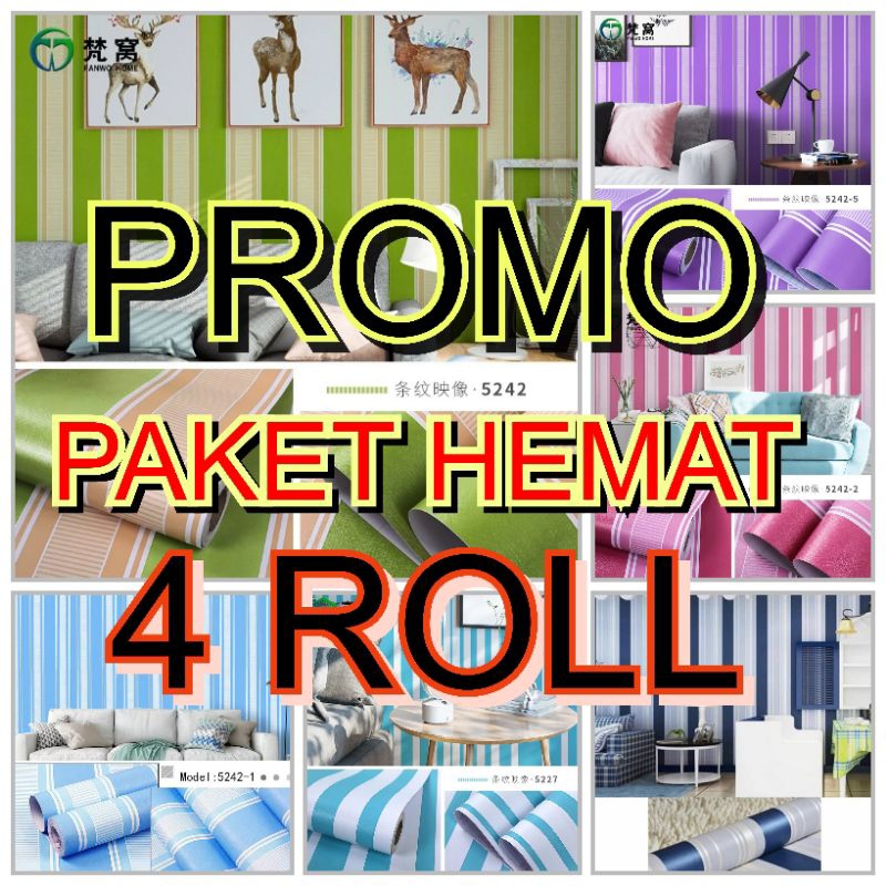 Jual PROMO PAKET HEMAT 4 ROL Wallpaper Sticker Dinding Motif Garis Biru ...