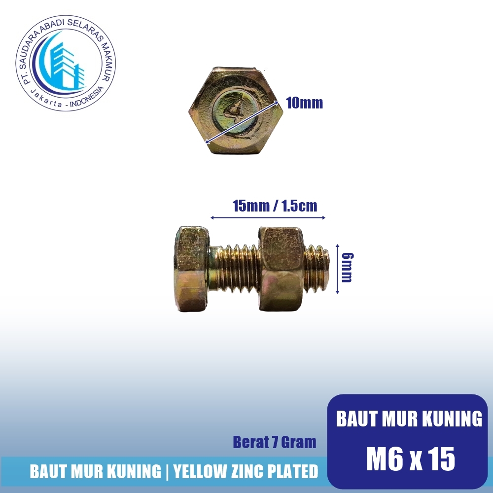 Jual Baut Mur Kuning M6 | 6 x 15 | 6 x 20 | 6 x 25 | 6 x 30 | 6 x 35 | 6 x 40 | 6 x 45 | 6 x 50 ...