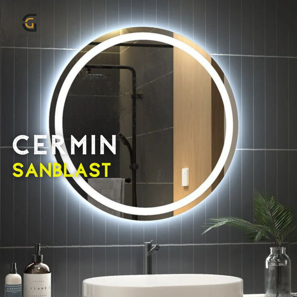 Jual Cermin Bulat LED Sanblast (Free Packing Kayu) Kaca Cermin Lampu ...