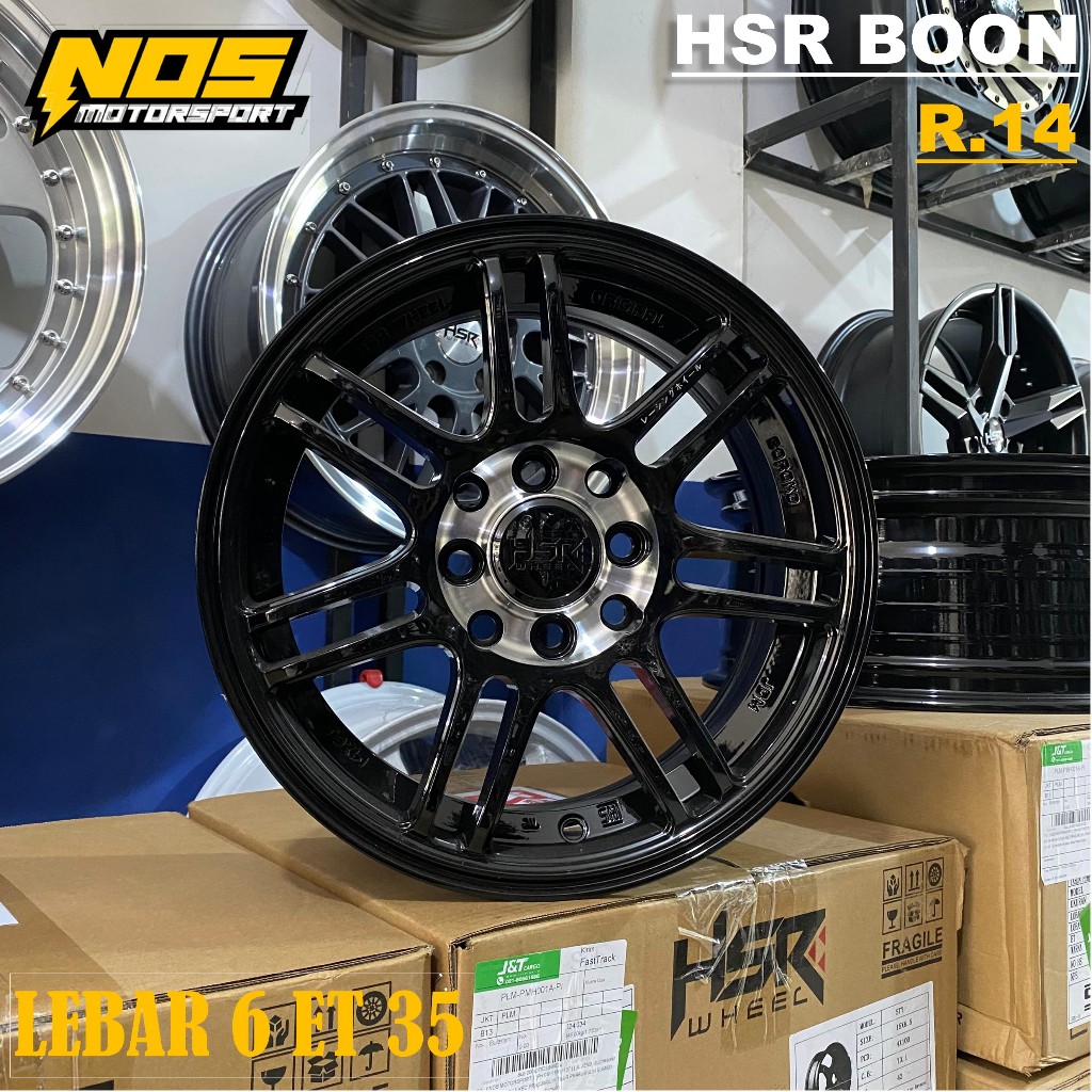 Jual Velg mobil ring 14 HSR BOON R14 warna hitam lubang 4 lebar 6 cocok untuk brio avanza dll ...