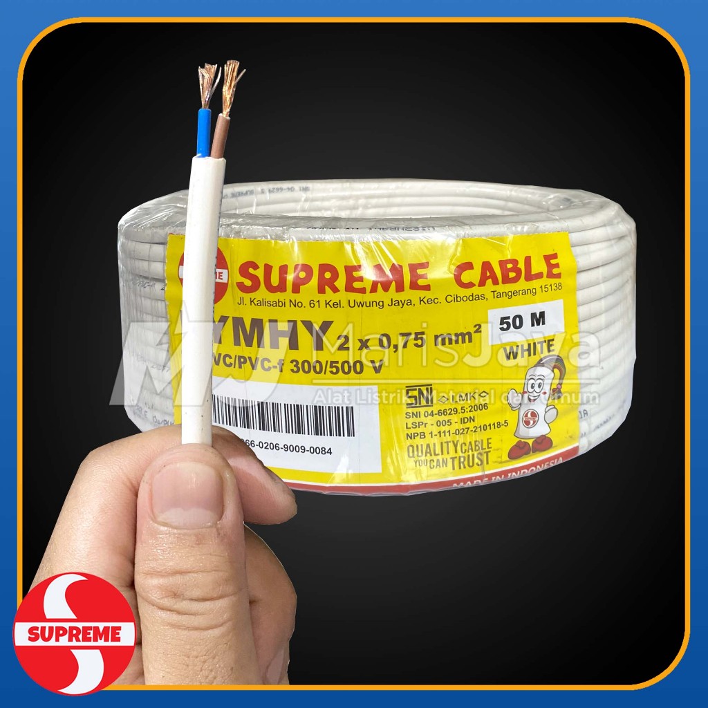 Jual Kabel Listrik SUPREME NYMHY 2x0,75 2x0.75 mm² Roll (PER METER) Warna PUTIH | Shopee Indonesia