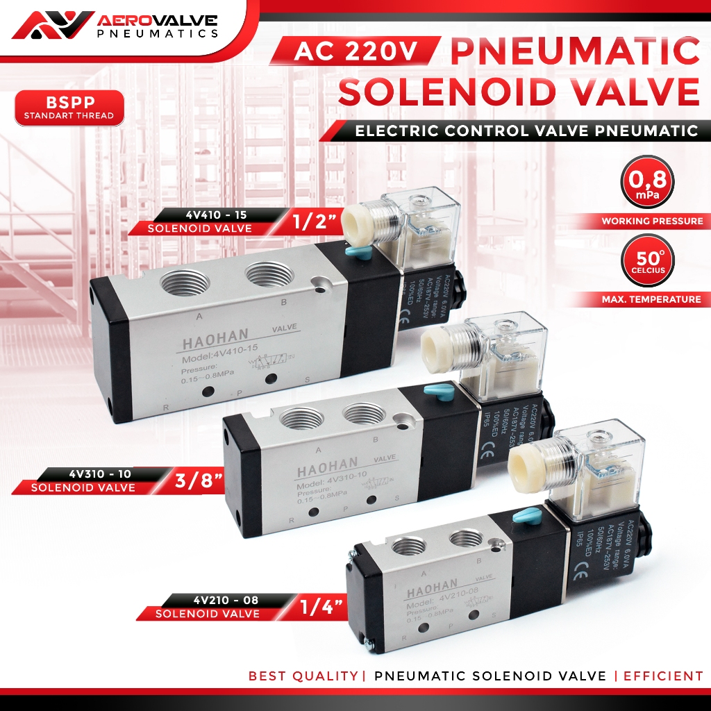 Jual Solenoid valve 4V210-08 4V310-10 4V410-15 220V AC BSPP | Shopee ...