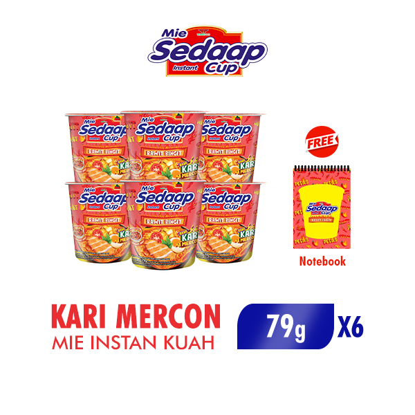Jual Sedaap Mie Instan Cup Kari Mercon 79 gr x6 Free Notebook | Shopee ...