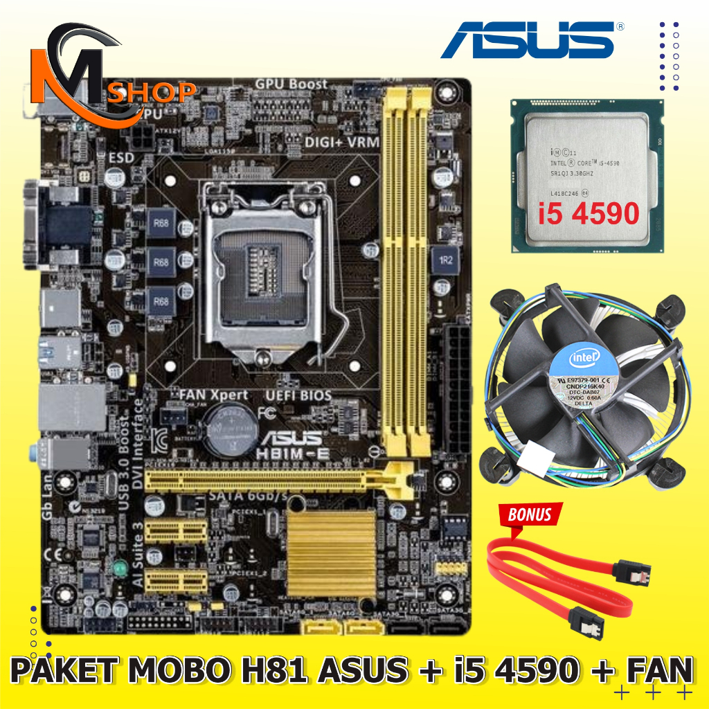 Jual Paket Mainboard Mobo Intel H81 LGA 1150 DDR3 + Processor Core i5 4590 + Fan | Shopee Indonesia