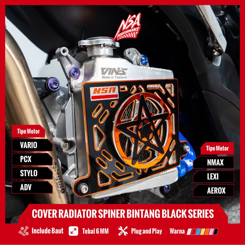 Jual NSA COVER RADIATOR SPINER BINTANG BLACK SERIES VARIO PCX NMAX ...